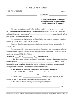 Fillable Online judiciary state nj Temporary Order form - Outpatient ...