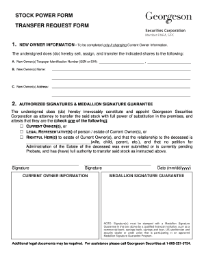 Fillable Online STOCK POWER FORM TRANSFER REQUEST FORM 1 Fax Email ...