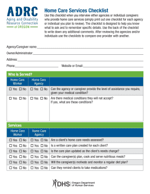 Fillable Online adrcoforegon SDS 9297 Home Care Services Checklist SDS ...