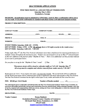 Fillable Online 2014 VENDOR APPLICATION - Pine Tree Festival Fax Email ...