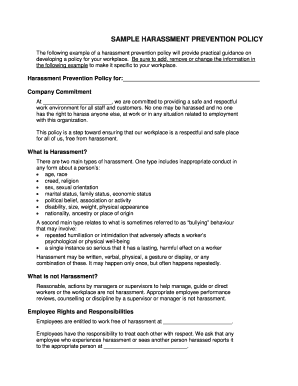 Fillable Online SAMPLE HARASSMENT PREVENTION POLICY - SAFE Manitoba Fax ...