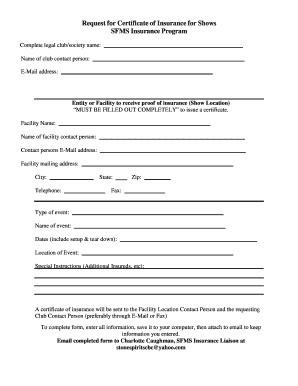 Fillable Online amfed Certificate of Insurance Request Form - amfedorg ...