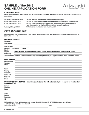 Fillable Online arkwright org SAMPLE of the 2015 ONLINE APPLICATION ...