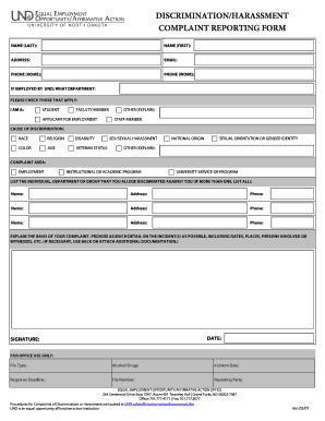 Fillable Online und DISCRIMINATIONHARASSMENT COMPLAINT REPORTING FORM ...