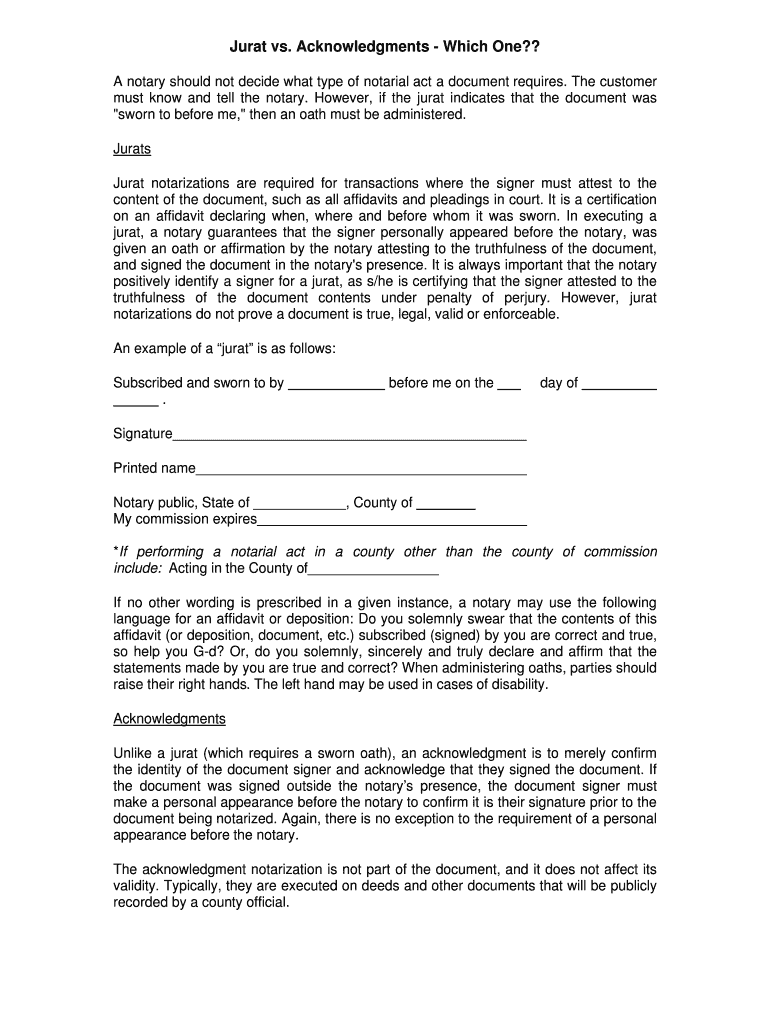 Fillable Online Jurat vs Acknowledgments - Which One Fax Email Print ...