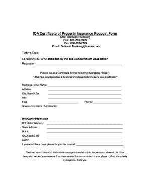 Fillable Online Certificate of Property Insurance Request Form Fax ...