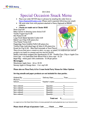 Fillable Online BIRTHDAY SNACK ORDER FORM Fax Email Print - pdfFiller