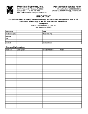 Fillable Online PSI Diamond Service Formxlsx Fax Email Print - pdfFiller