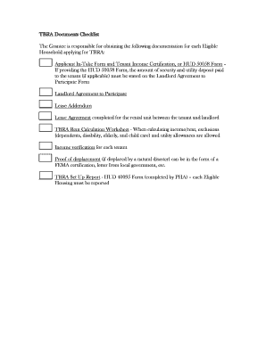 Fillable Online floridahousing TBRA Documents Checklist Household ...