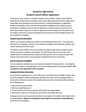 Fillable Online Sundance High School Student Council Officer ...