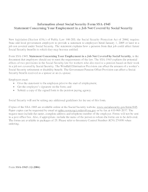 Fillable Online csn Information about Social Security Form SSA-1945 ...