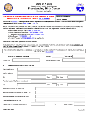 Fillable Online dhss alaska Application for Freestanding Birth Center Licensure Fax Email Print ...