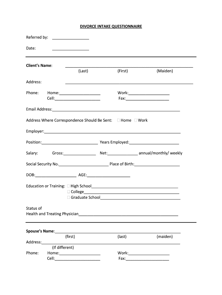 Fillable Online DIVORCE INTAKE QUESTIONNAIRE - Anthony J Peraica ...