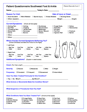 Fillable Online Patient Intake Questionnaire - Southwest Foot Ankle ...