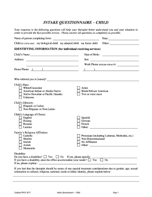 Fillable Online INTAKE QUESTIONNAIRE CHILD - cacounselingconsultantscom ...