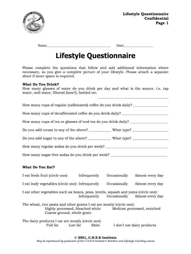 Fillable Online Lifestyle Questionnaire 120505doc Fax Email Print ...