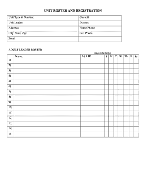 Fillable Online UNIT ROSTER AND REGISTRATION - Pikes Peak Council Fax ...