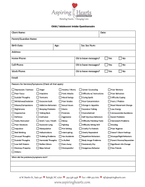 Fillable Online Child Adolescent Intake Questionnaire Fax Email Print ...