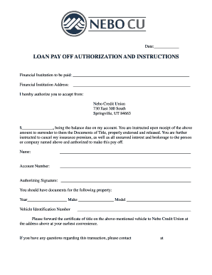 Fillable Online nebocreditunion LOAN PAY OFF AUTHORIZATION AND ...