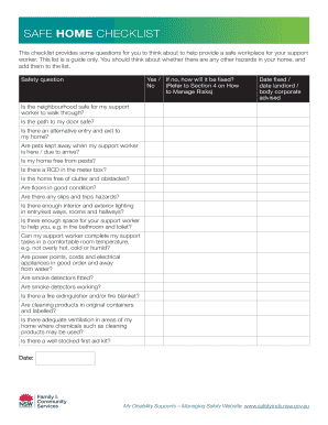 Fillable Online safetymds nsw gov Safe Home Checklist - Managing Safety ...