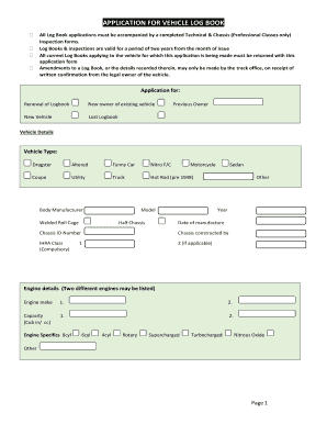 Fillable Online APPLICATION FOR VEHICLE LOG BOOK - showticksecurecom Fax Email Print - pdfFiller