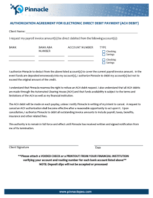 Fillable Online Authorization Agreement for Electronic Direct Debit ...