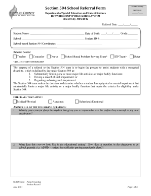 Fillable Online hcpss Section 504 School Referral Form - hcpssorg Fax ...