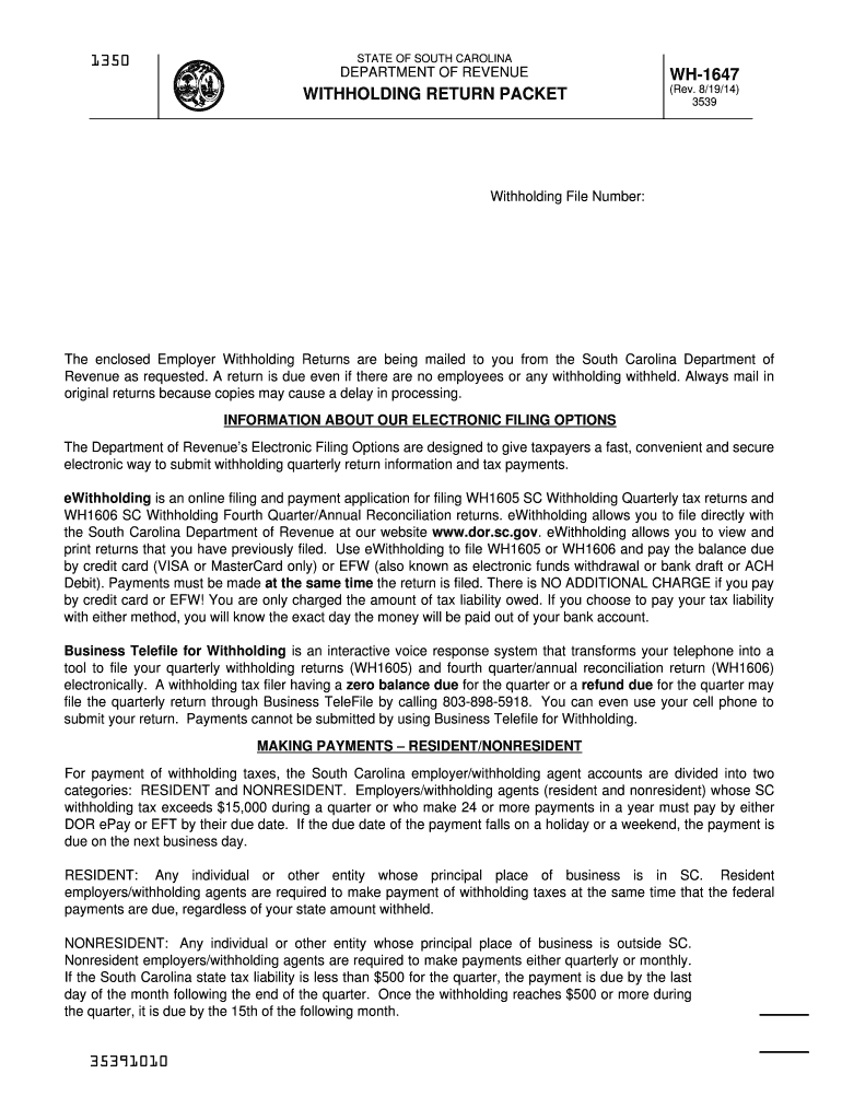 Fillable Online 1350 1350 STATE OF SOUTH CAROLINA WH-1647 WITHHOLDING ...