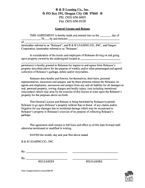 Fillable Online General License and Releasedoc Fax Email Print - pdfFiller