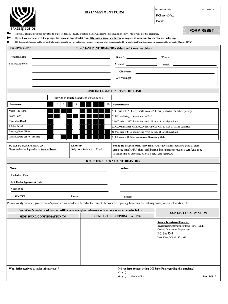 Fillable Online IRA INVESTMENT FORM DCI Acct No Event Fax Email Print ...