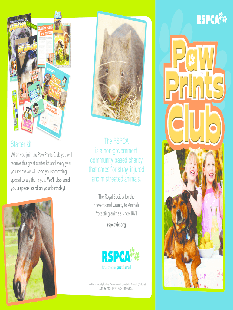 Fillable Online rspcavic Starter kit The RSPCA is a non-government ...