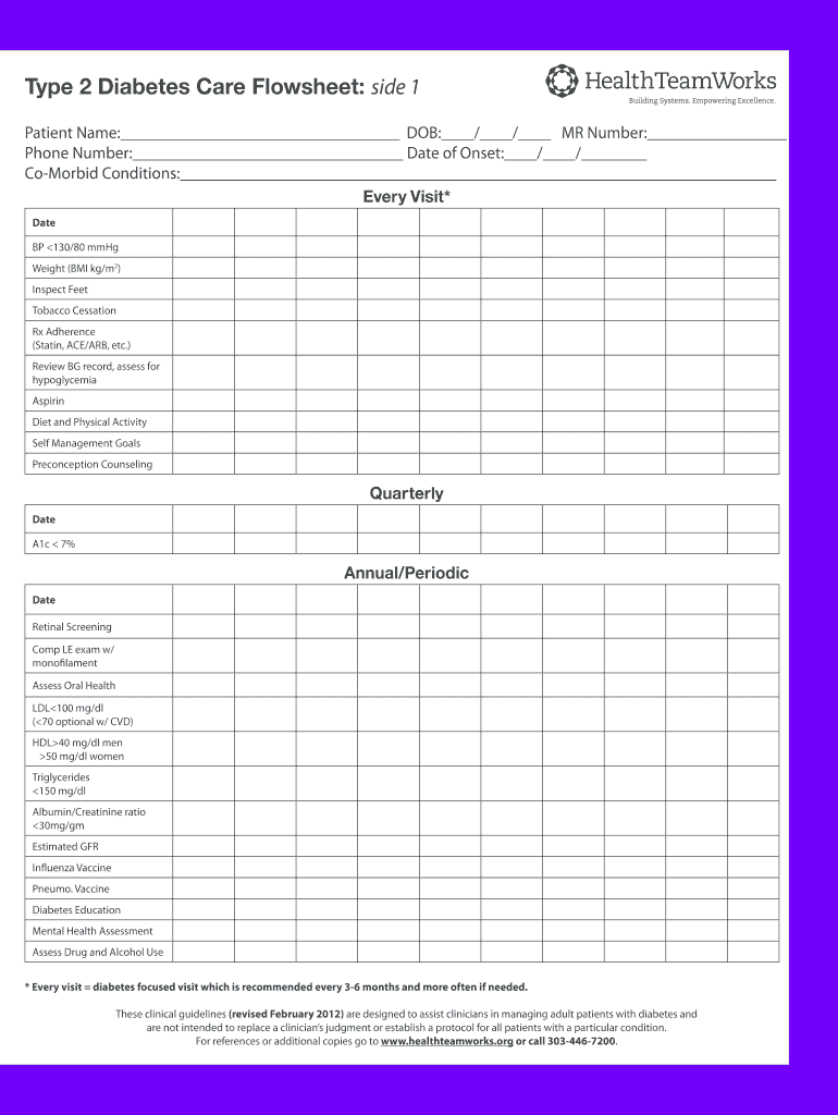 Fillable Online Type 2 Diabetes Care Flowsheet side 1 Fax Email Print ...