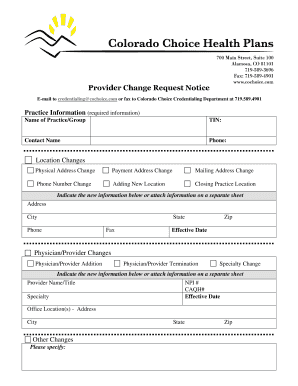 Fillable Online Provider Change Request Notice Email to ...