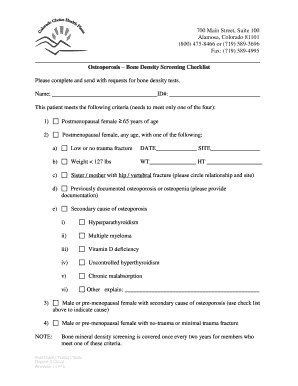 Fillable Online Osteoporosis Bone Density Screening Checklist Fax Email ...