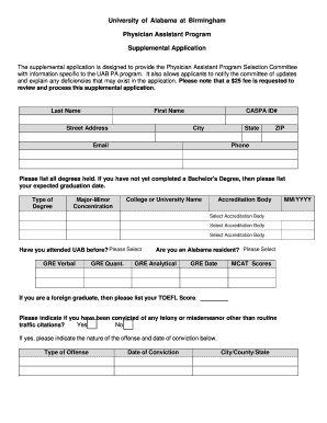 Fillable Online uab Supplemental Application 10- 11form Fax Email Print ...
