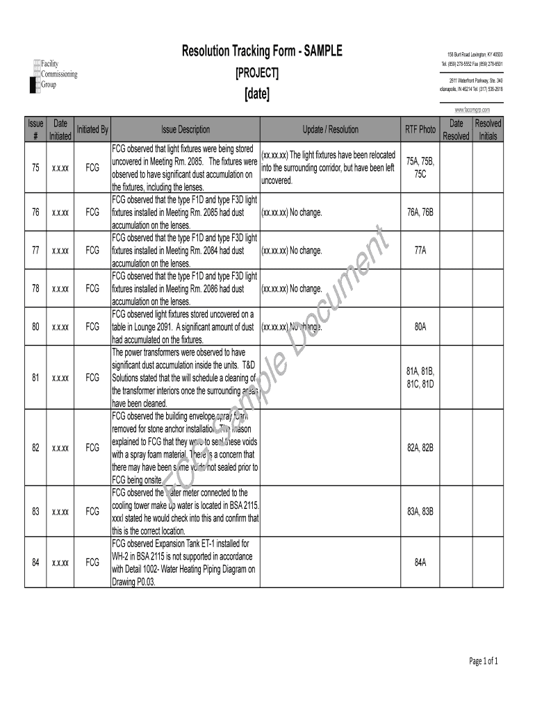 Fillable Online Resolution Tracking Form - SAMPLE Fax Email Print ...