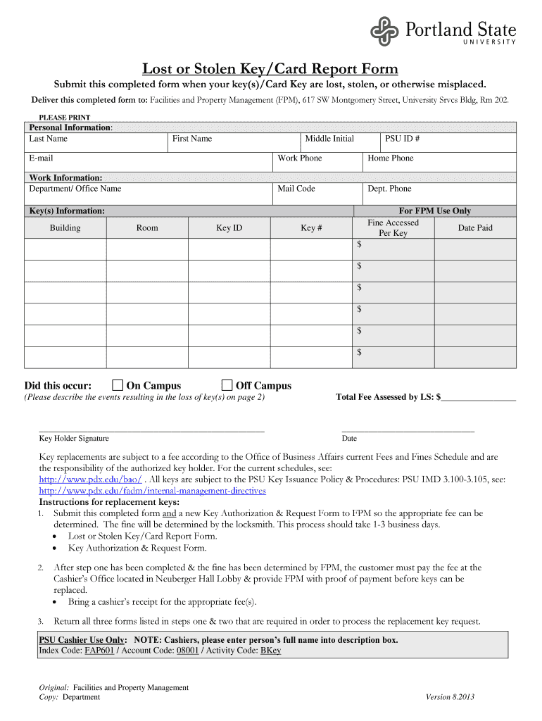 Fillable Online pdx Lost or Stolen KeyCard Report Form Fax Email Print ...