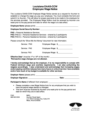 Fillable Online LA OAAS-CCW Employee Rate form rev 12292015 Fax Email ...