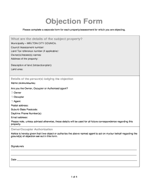 Fillable Online Objection Form - meltonvicgovau Fax Email Print - pdfFiller