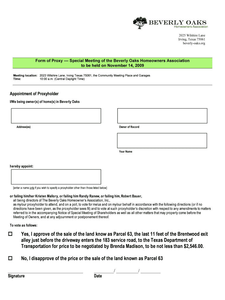 Fillable Online beverly-oaks Beverly Oaks Homeowners Association Proxy ...