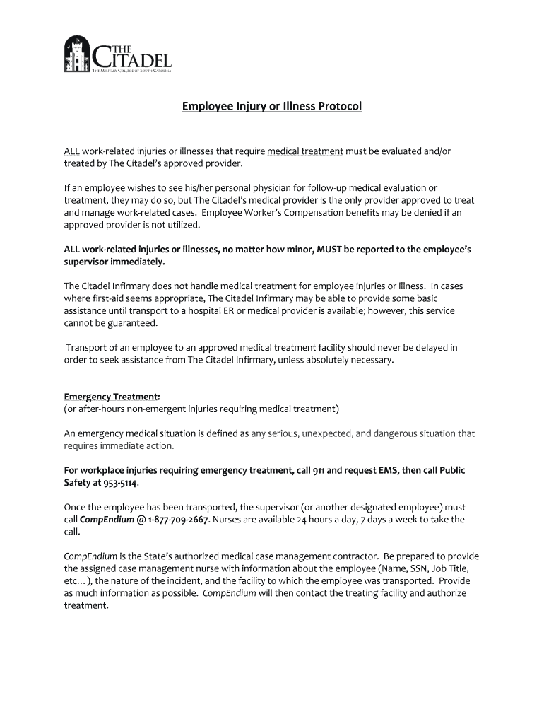 Fillable Online Employee Injury or Illness Protocol Fax Email Print ...