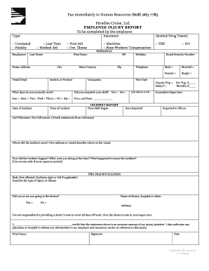 Fillable Online Employee Injury Report - officedocsstarsofparadisecom Fax Email Print - pdfFiller