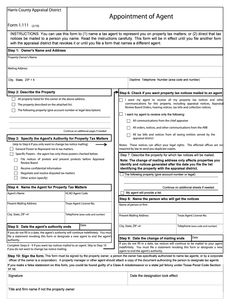 Fillable Online hcad Harris County Appraisal District Appointment of ...
