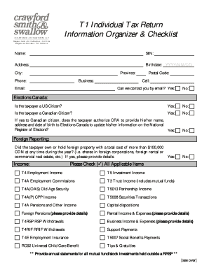 Fillable Online T1 Individual Tax Return Information Organizer ...