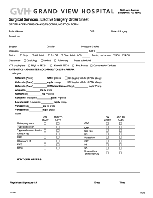 Fillable Online Surgical Services Elective Surgery Order Sheet Fax ...