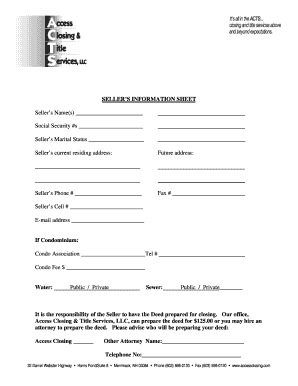 Fillable Online SELLERS INFORMATION SHEET - Closing Agent Fax Email ...