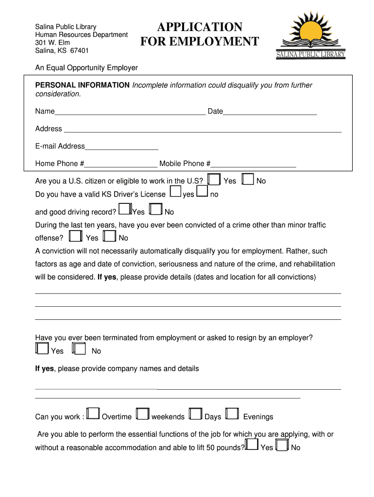 Fillable Online salinapubliclibrary Salina Public Library Fax Email Print - pdfFiller