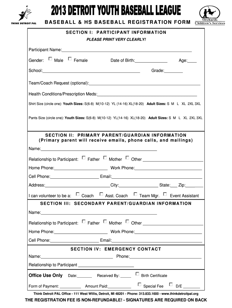 Fillable Online BASEBALL HS BASEBALL REGISTRATION FORM Fax Email Print ...