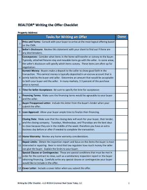 Fillable Online REALTOR Writing the Offer Checklist Fax Email Print ...