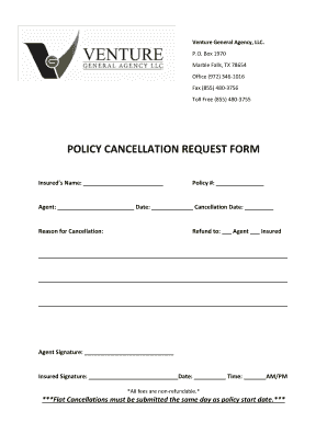 Fillable Online POLICY CANCELLATION REQUEST FORM Fax Email Print ...